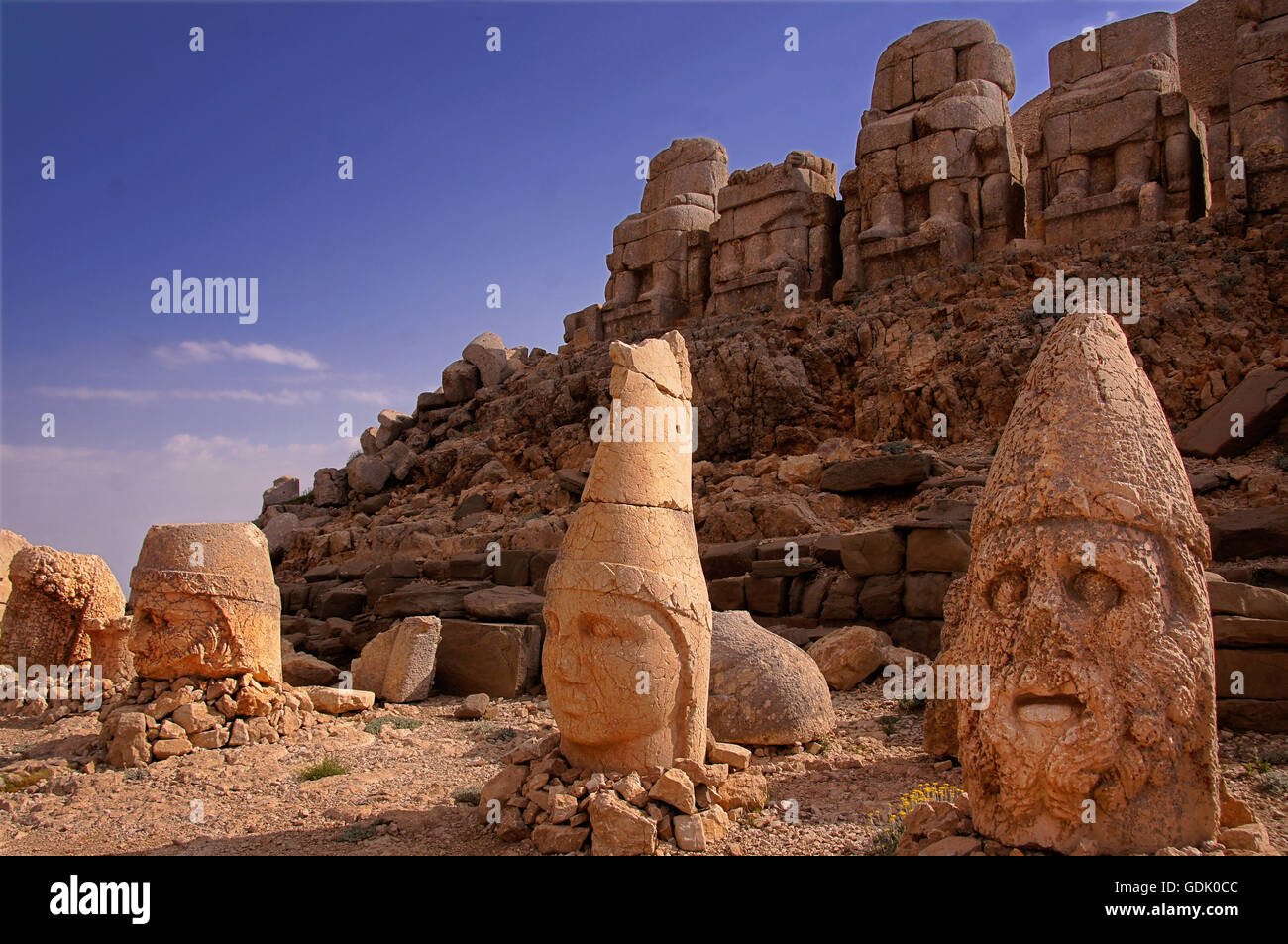 Statue at Mount Nemrut, Turkey, is a 2,134 m (7,001 ft) high mountain ...