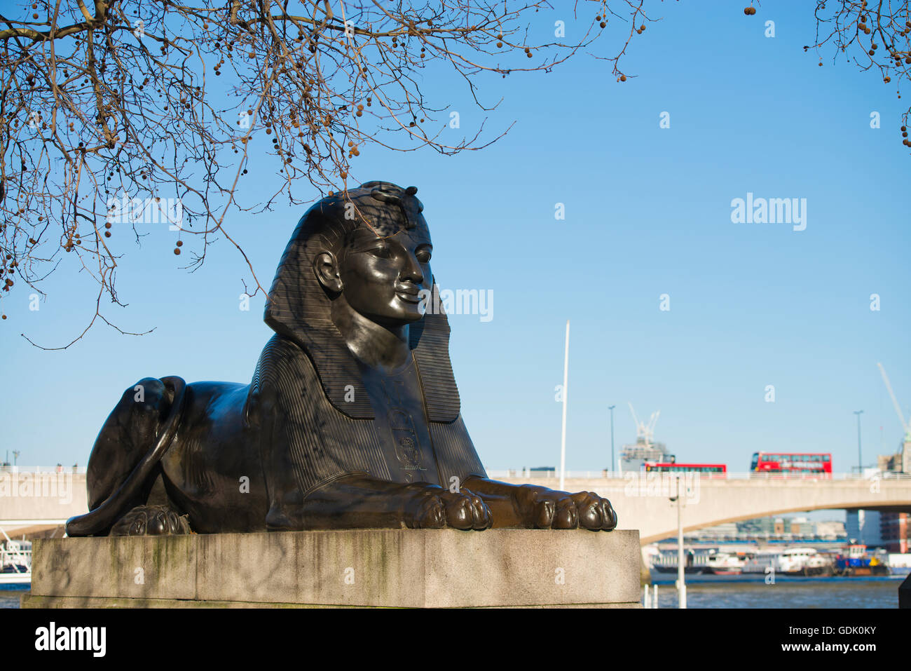 London, United Kingdom - April 02, 2013: Sphinx statue by the River ...