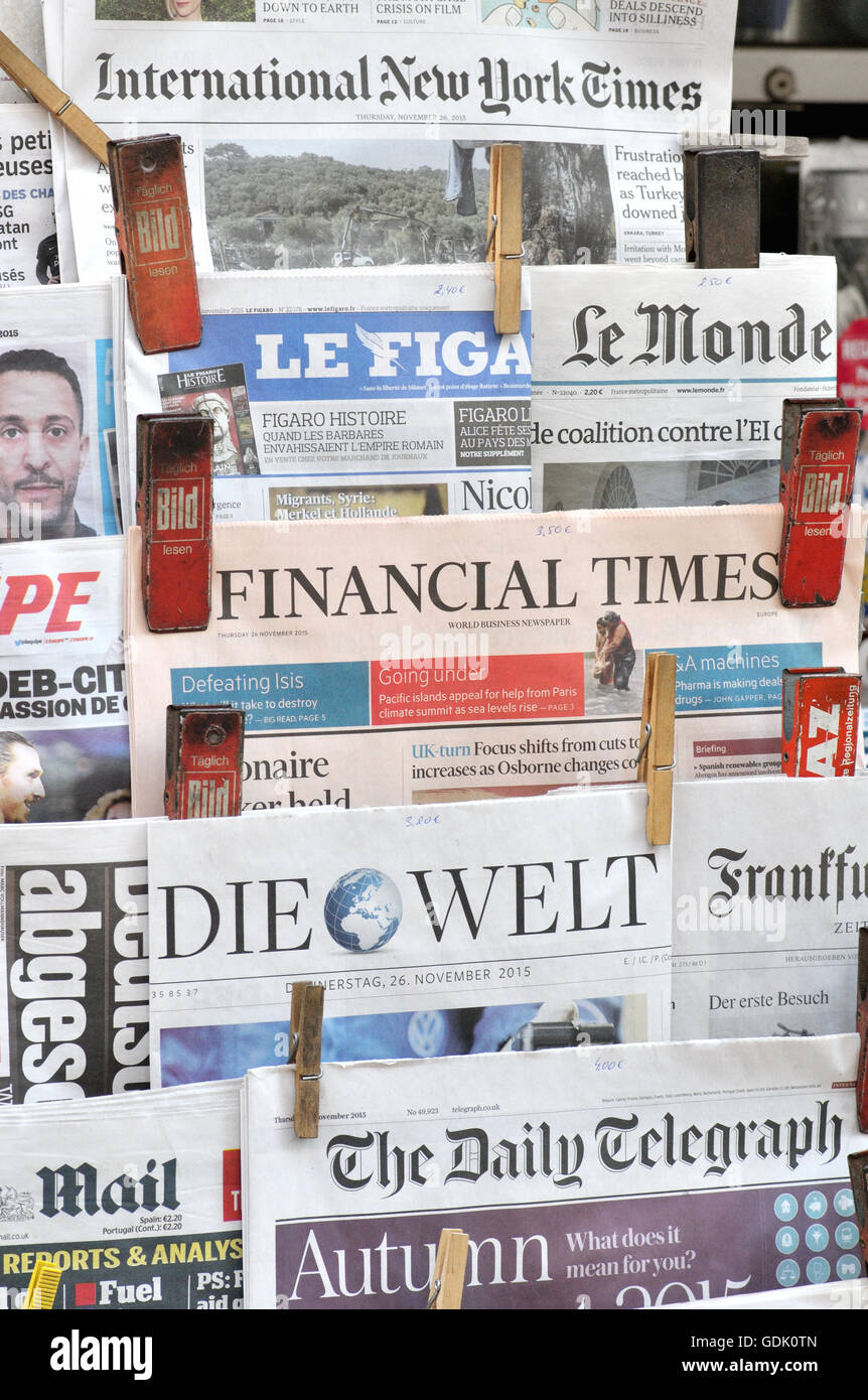 International newspapers for sale, Barcelona, Catalonia, Spain Stock ...