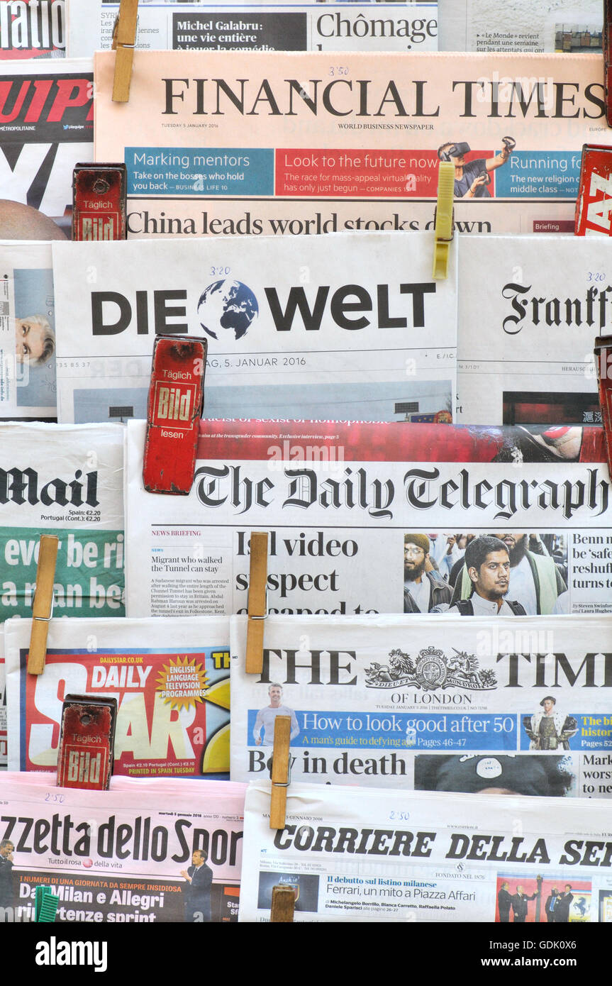 International newspapers for sale, Barcelona, Catalonia, Spain Stock ...