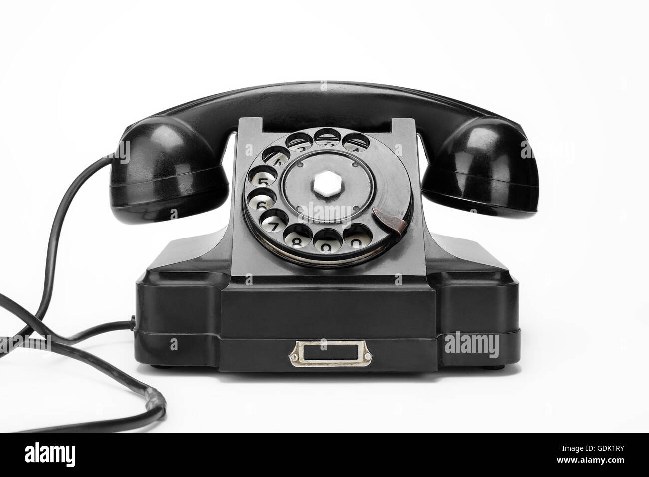 Beautiful black vintage phone on a white background Stock Photo - Alamy