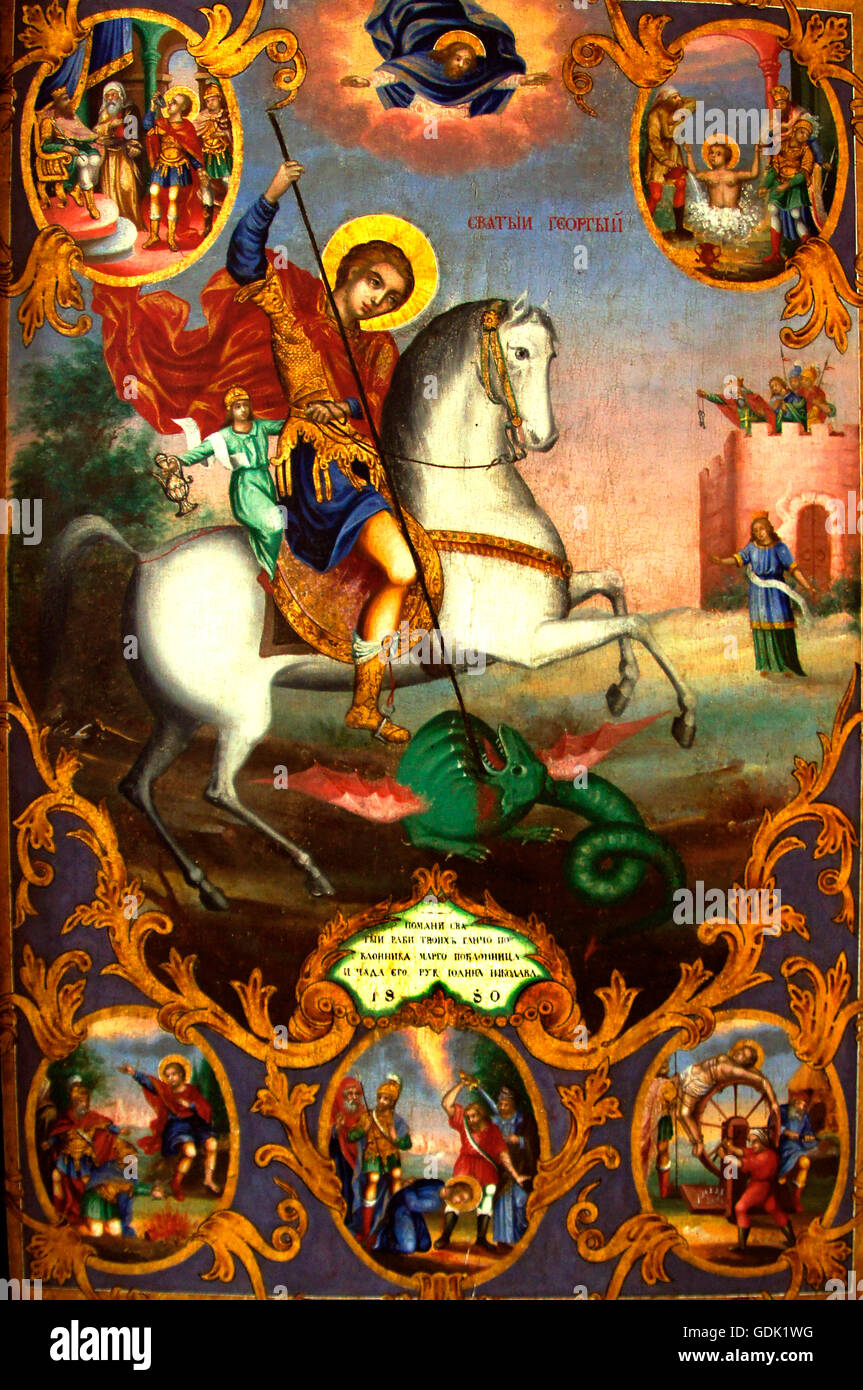 Saint George and the dragon, at the Christian orthodox Bulgarian church ...