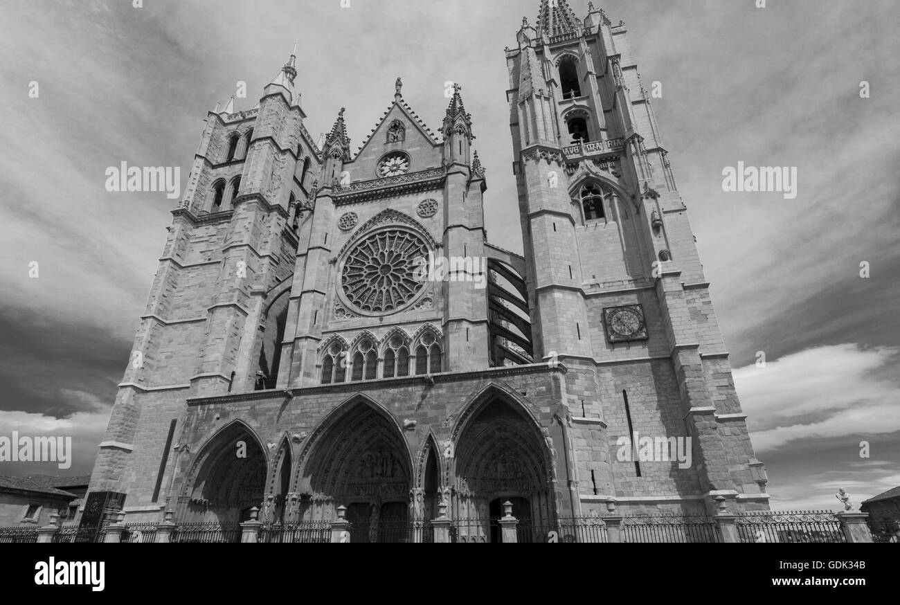 Famous Cathedral of Leon in Spain Stock Photo - Alamy