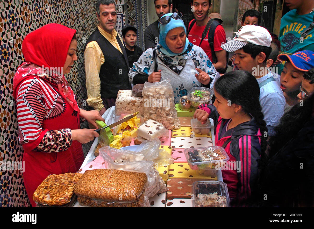 Nougat stand by the Zaouia Moulay Idriss, Fez, Morocco Stock Photo - Alamy