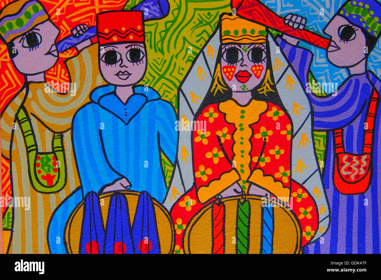 Naïf painting representing a wedding, Morocco Stock Photo - Alamy