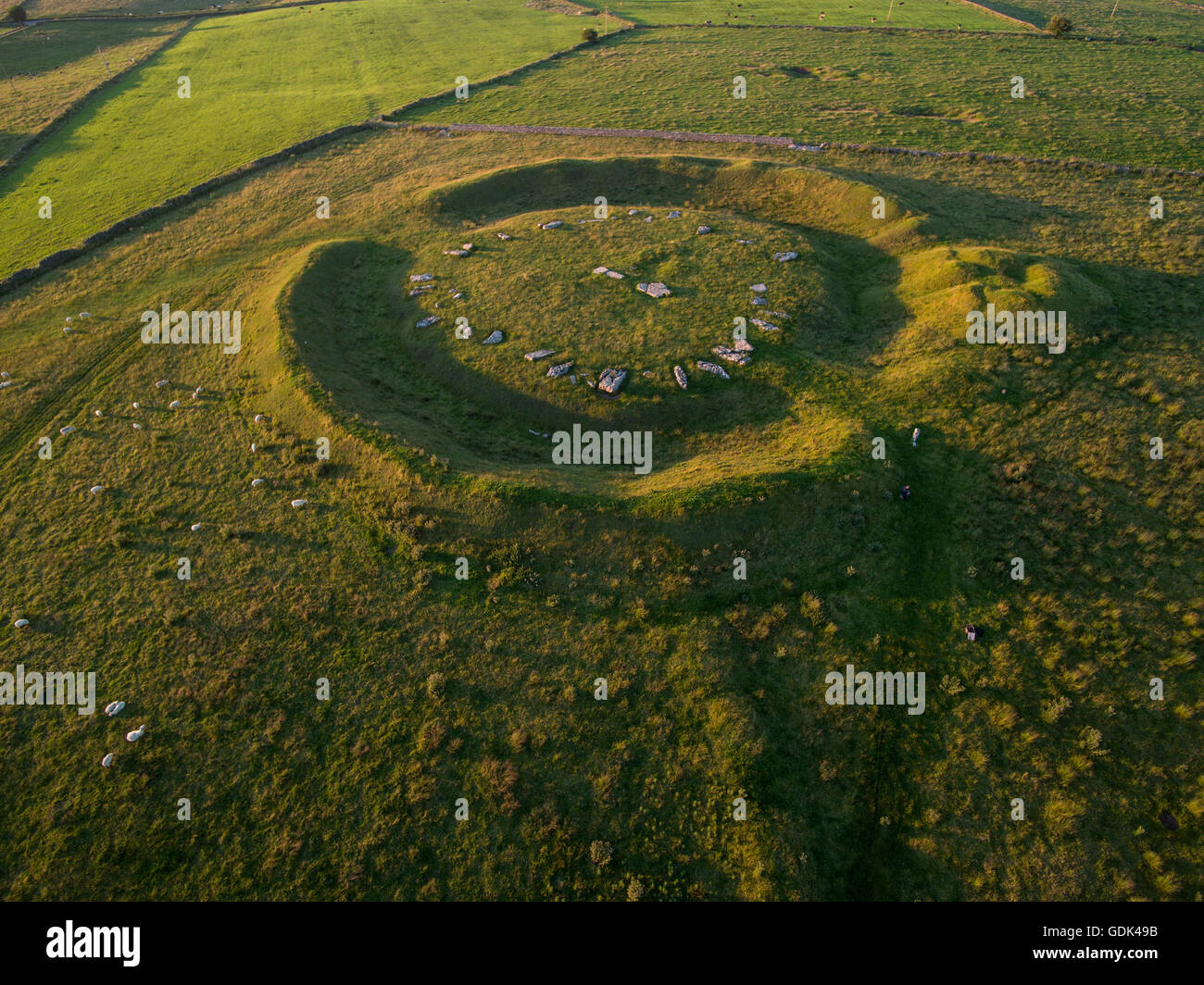 Aerial view of Arbor Low neolithic stone circle, Peak District ...