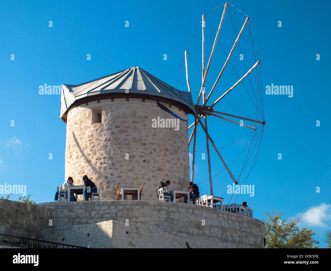 Windmill cafe in Alacati, Cesme Peninsula, Turkey Stock Photo - Alamy
