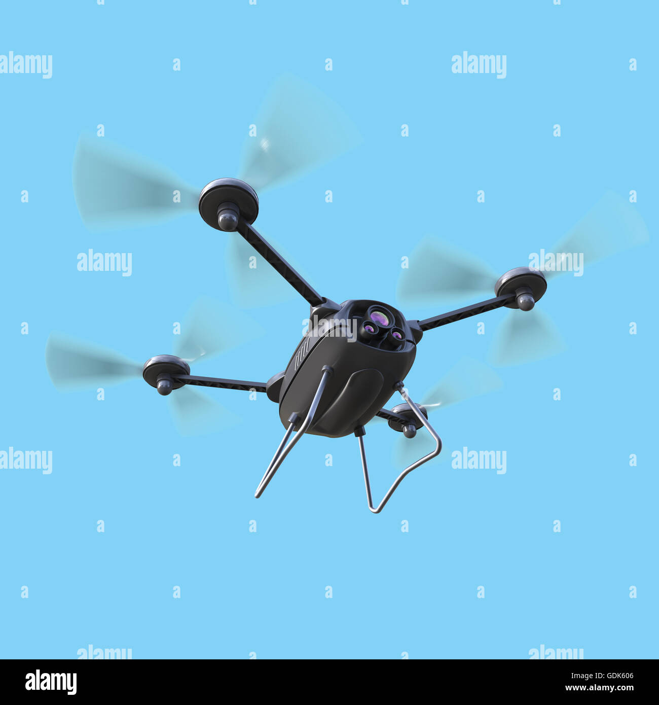 aerial robot drone, quadrocopter, with camera flying in the blue sky ...