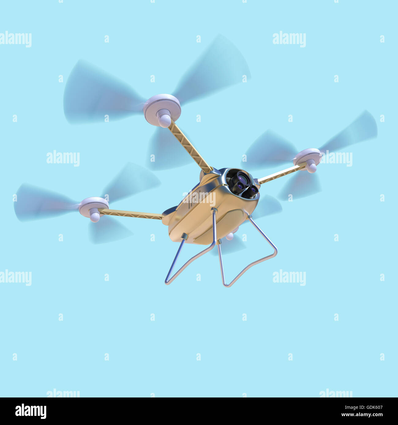 aerial robot drone, quadrocopter, with camera flying in the blue sky ...