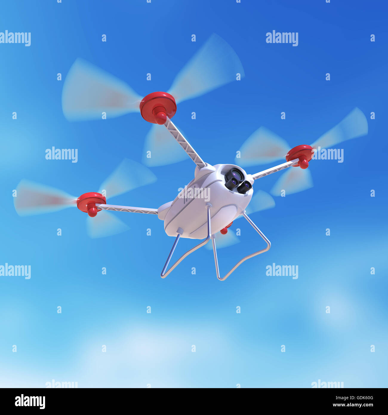 aerial robot drone, quadrocopter, with camera flying in the blue sky ...