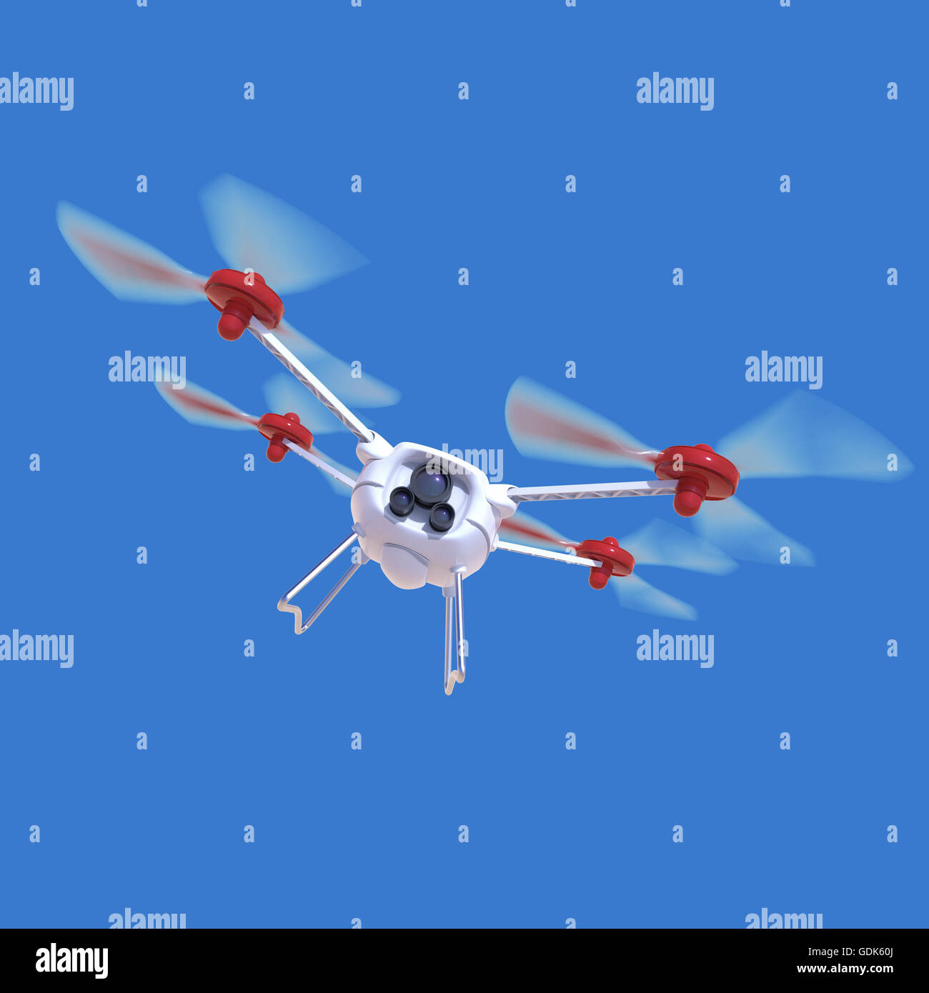 aerial robot drone, quadrocopter, with camera flying in the blue sky ...