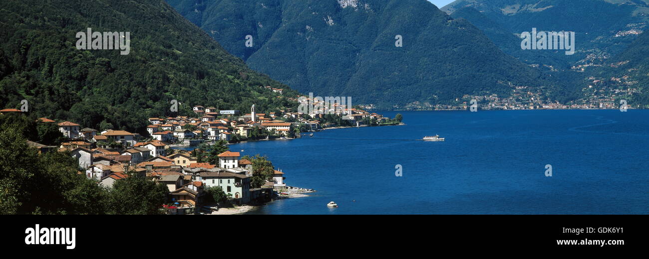 geography / travel, Italy, Lezzeno, city view with Lake Como, Lombardy ...