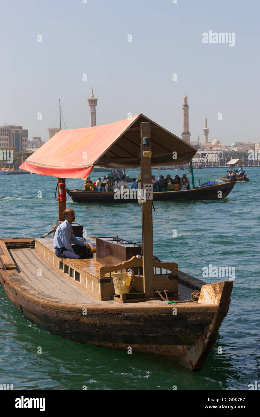 Abra ferry boats on Dubai Creek at Dubai, United Arab Emirates Stock ...