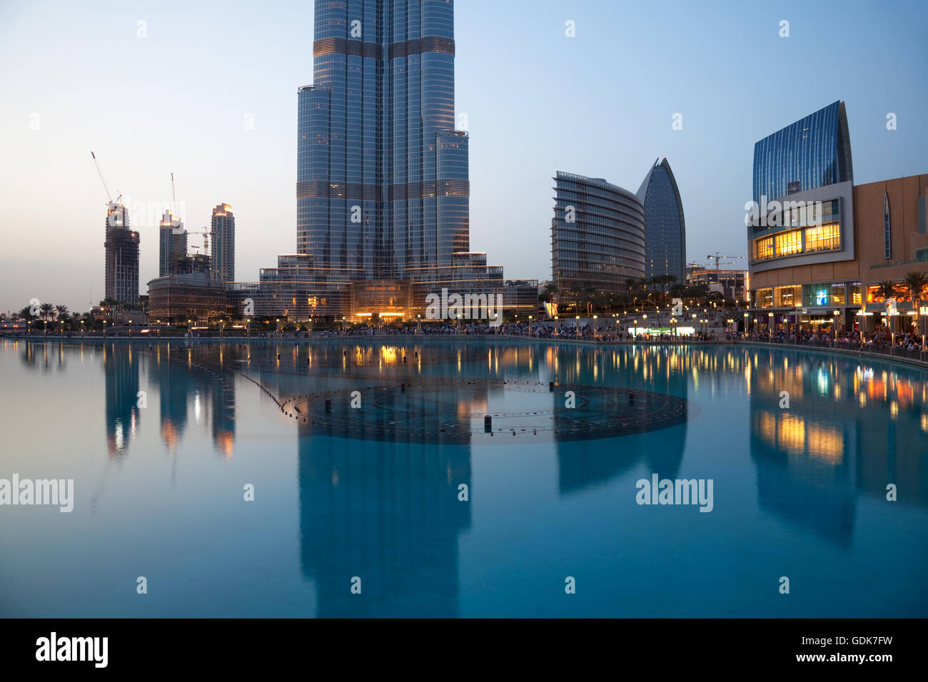 Dubai Mall and the Burj Khalifa at night at Dubai, United Arab Emirates ...