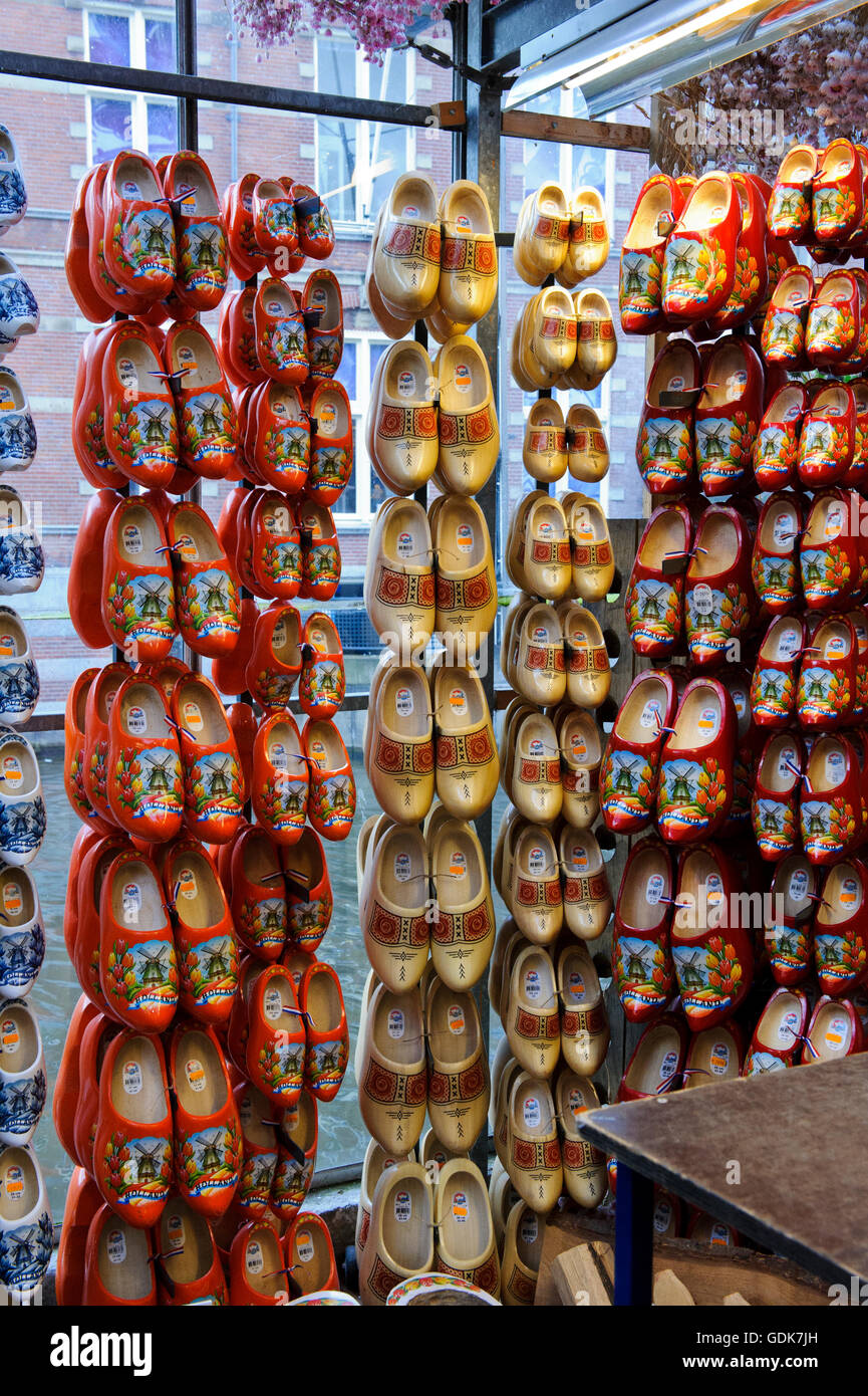 Colourful traditional handmade clogs on display in Amsterdam, Holland ...