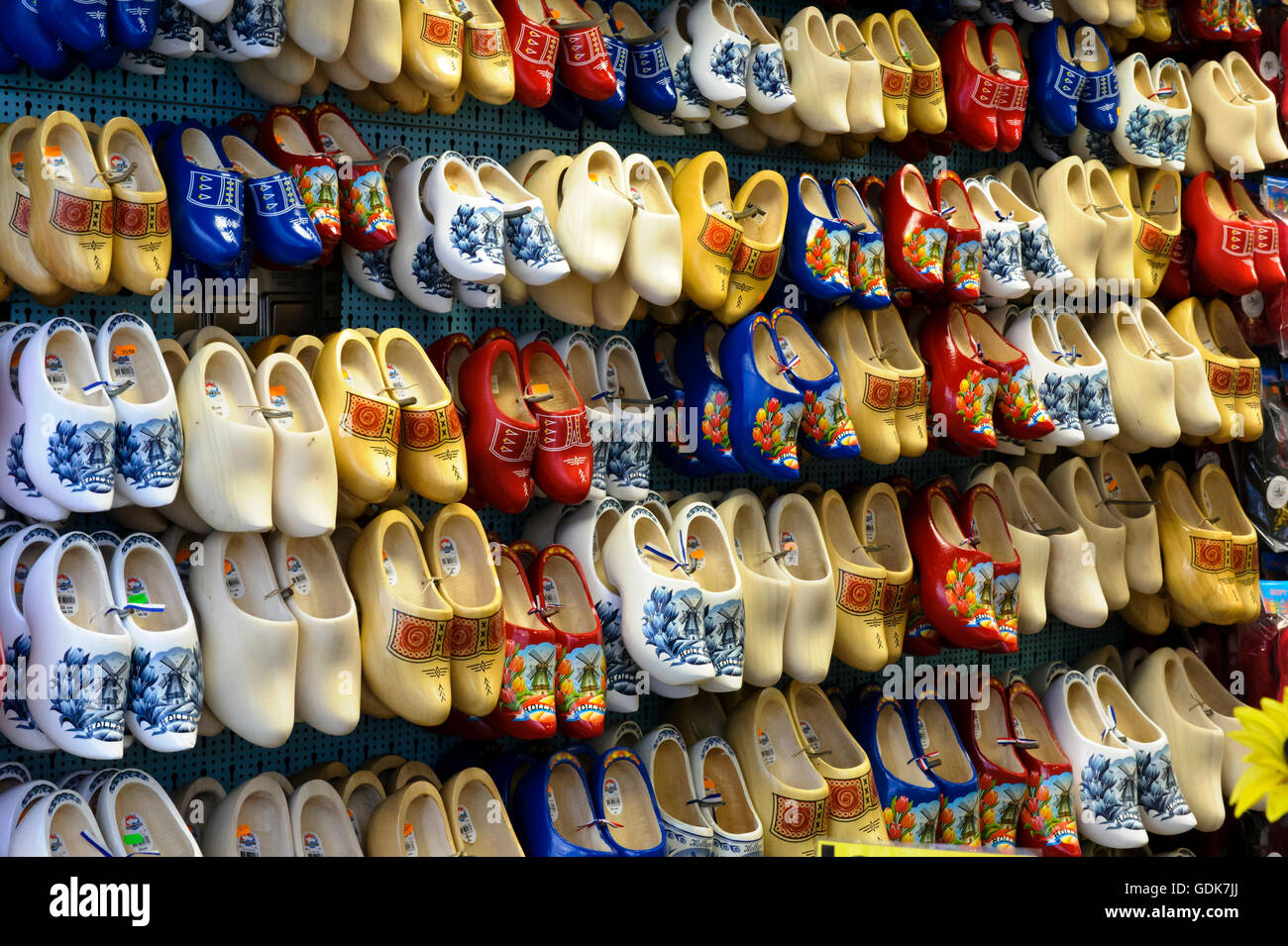 Colourful traditional handmade clogs on display in Amsterdam, Holland ...