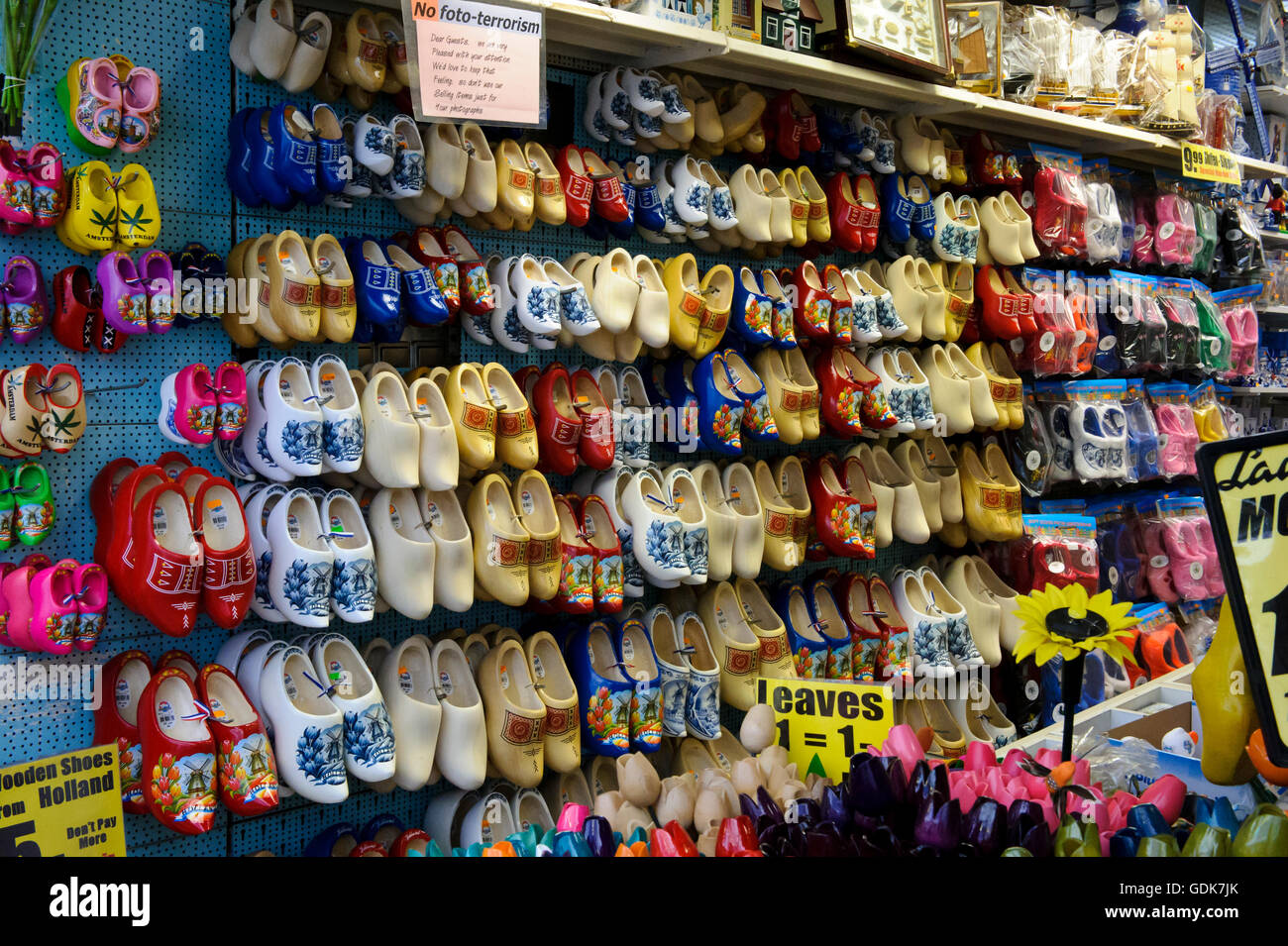 Colourful traditional handmade clogs on display in Amsterdam, Holland ...