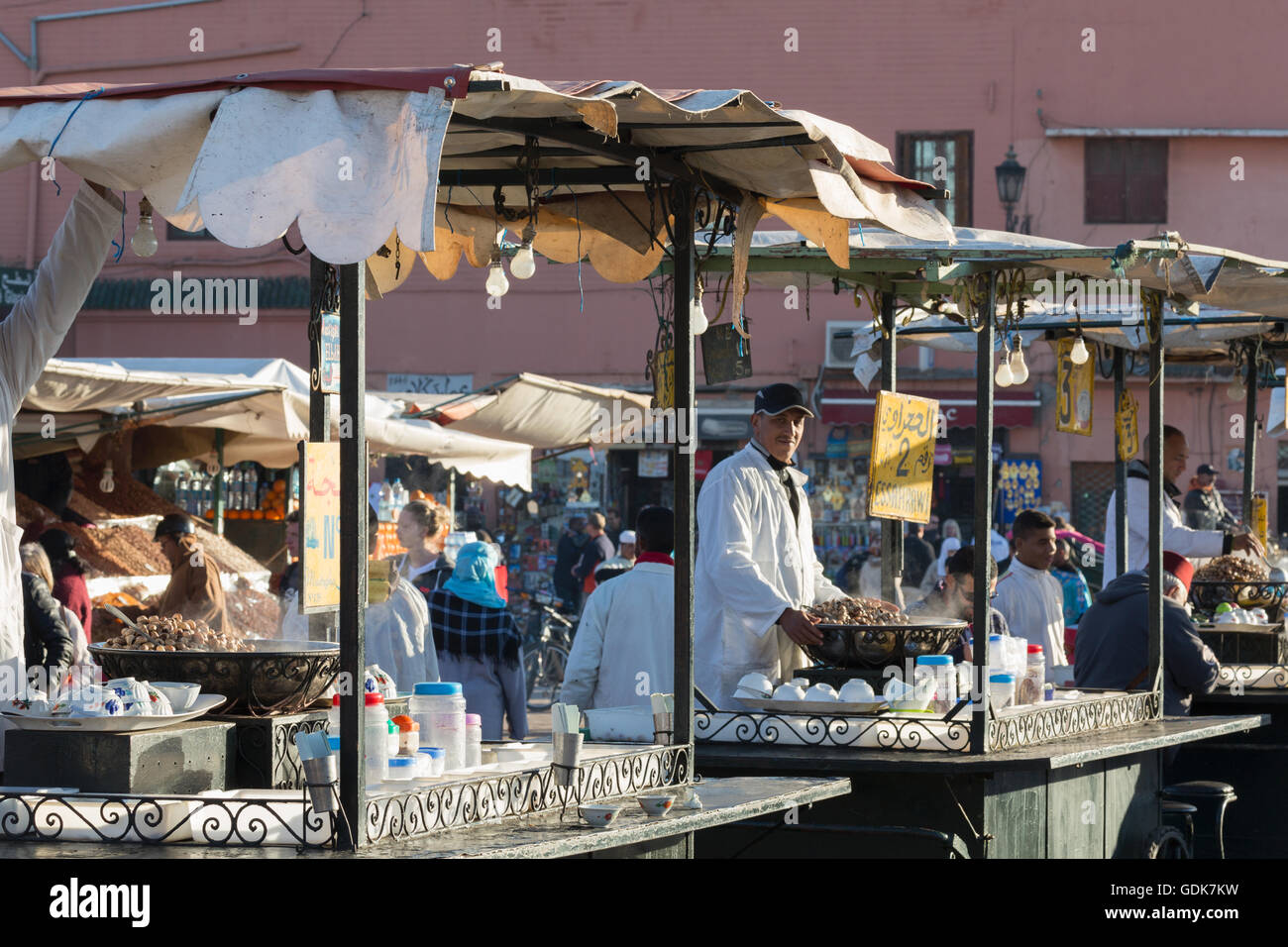 Traditional cooked snail stalls in Place Jemaa el-Fna in Marrakech ...