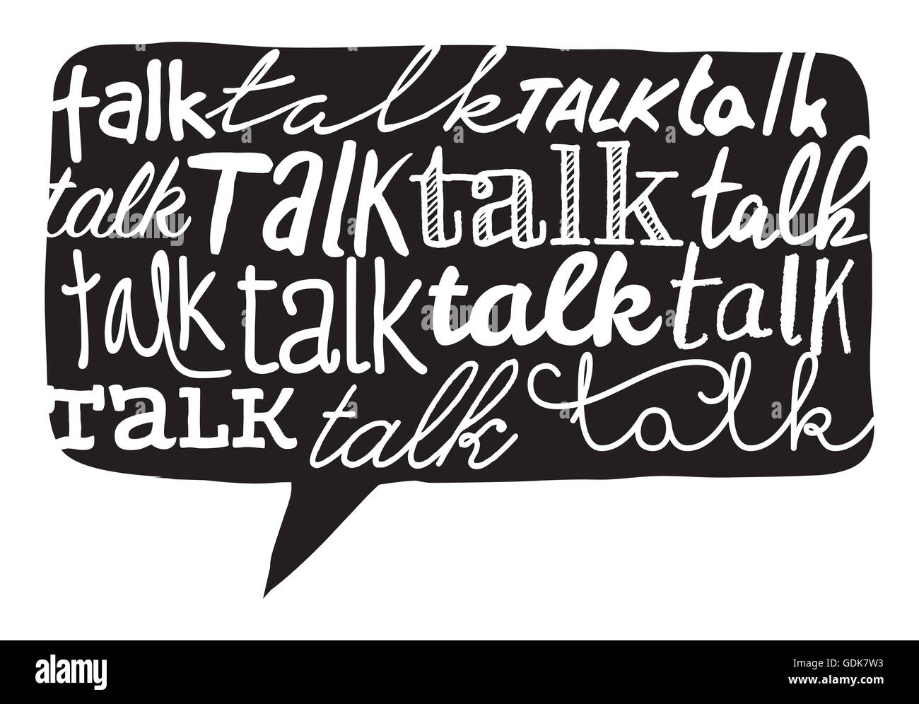 Cartoon illustration of multiple handwritten talk word Stock Photo - Alamy