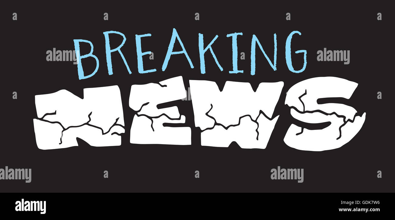 Cartoon illustration lettering sign of breaking news with destroyed ...