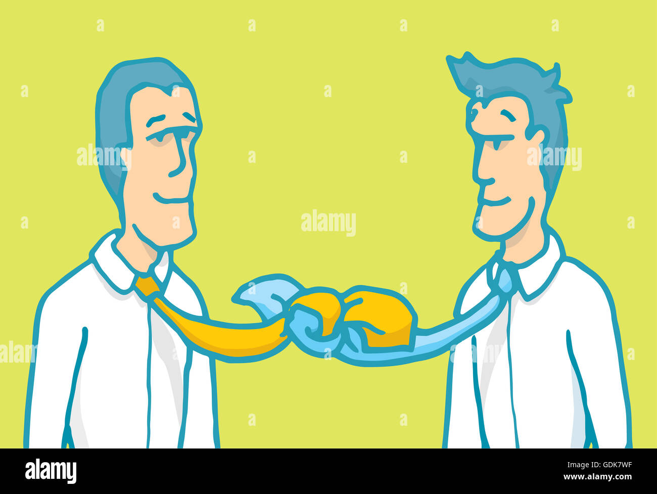 Cartoon illustration concept of business negotiation partners tied by ...