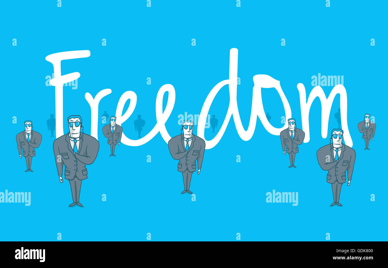 Cartoon illustration of many security guards keeping freedom safe Stock ...