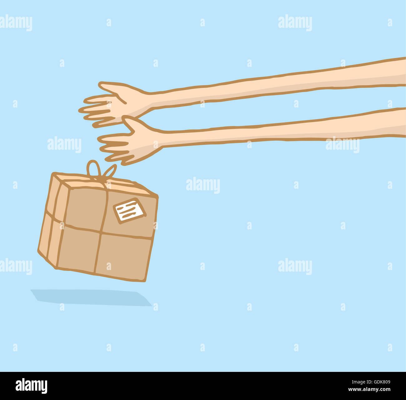 Cartoon illustration delivery man leaving a mailing box Stock Photo - Alamy