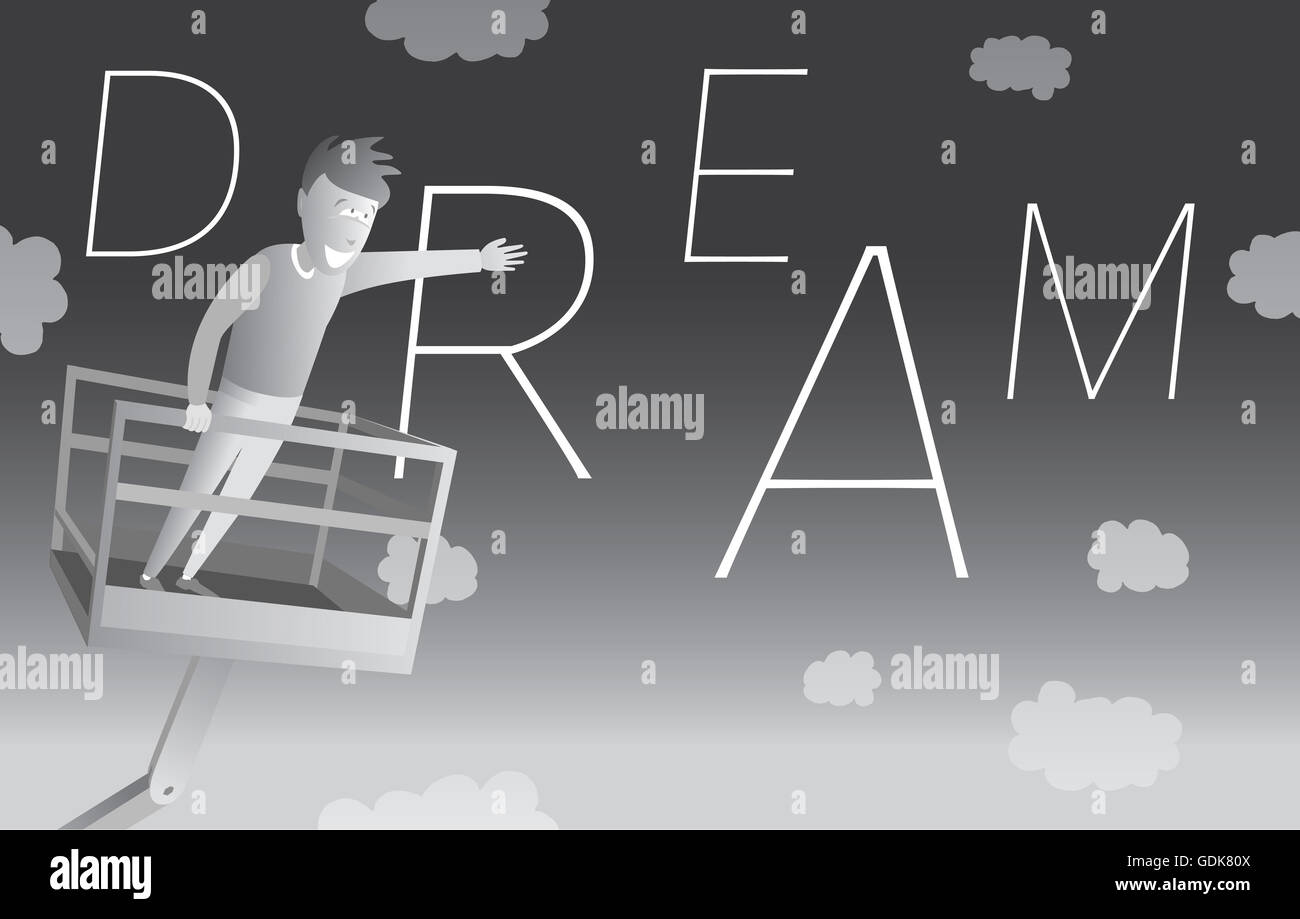 Cartoon illustration of a man catching a fantasy dream Stock Photo - Alamy