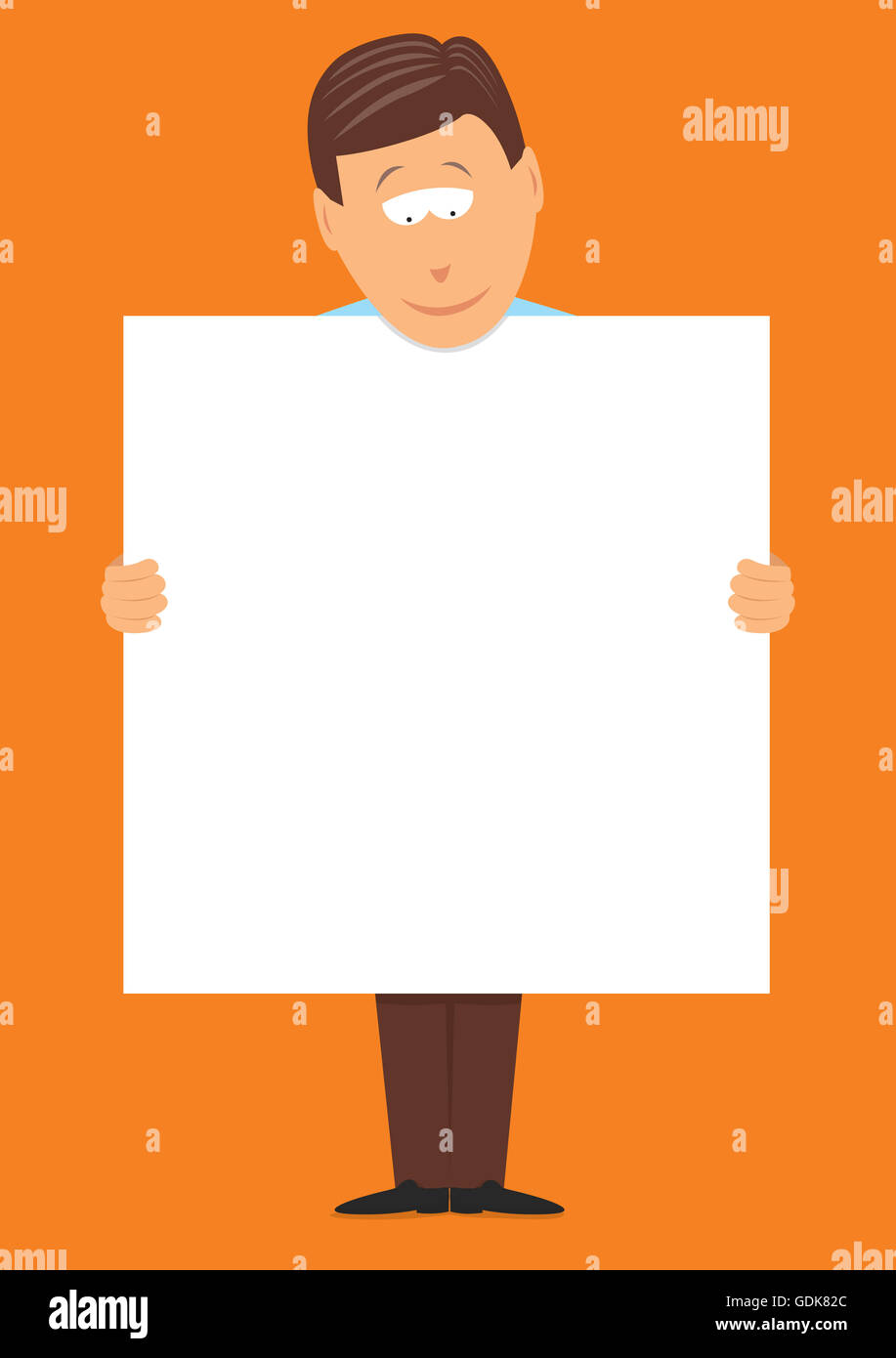 Cartoon illustration of a man holding a big white blank sign Stock ...