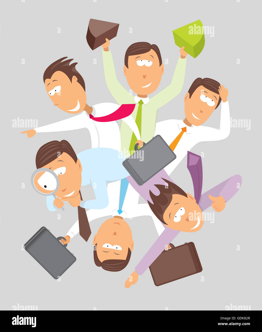 Cartoon illustration of a multitasking businessman performing different ...