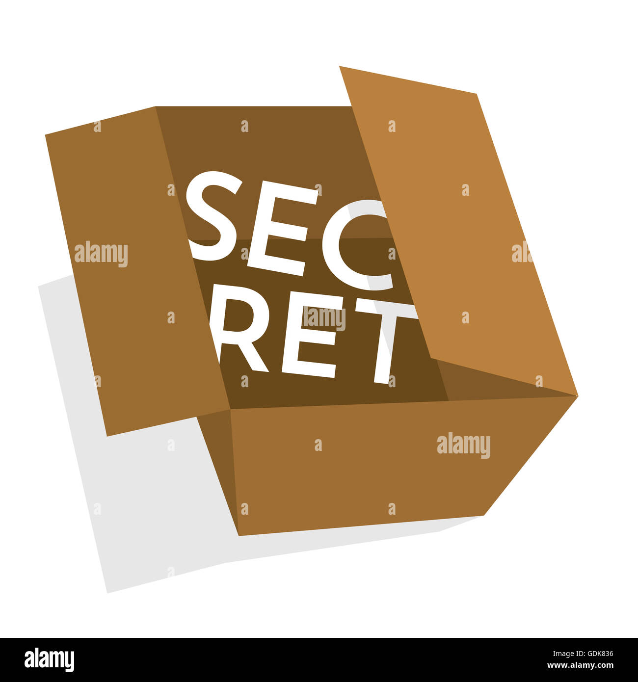 Cartoon illustration of a cardboard box hiding a secret Stock Photo - Alamy