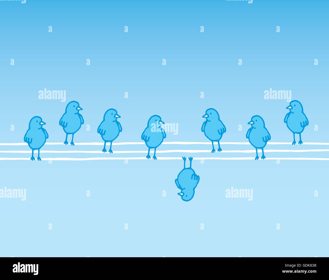 Cartoon illustration of a different bird standing out Stock Photo - Alamy