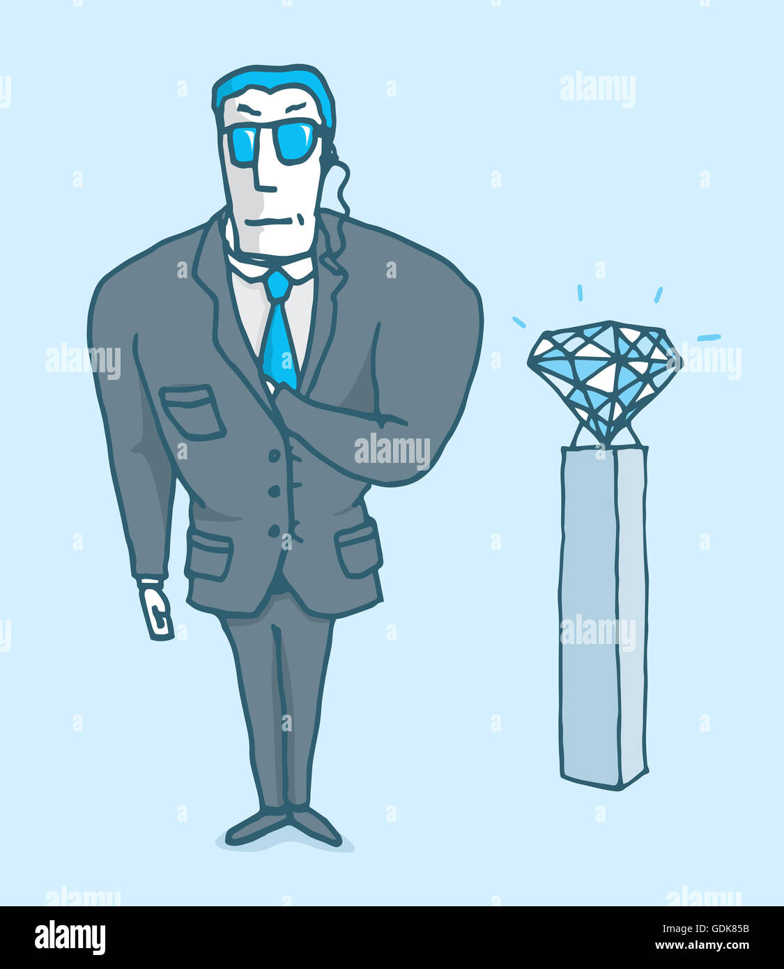 Cartoon illustration of security guarding a huge valuable diamond Stock ...