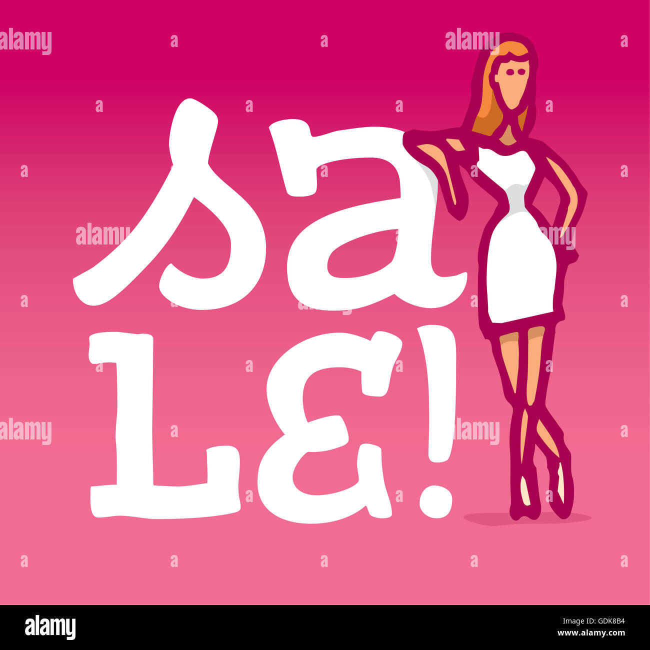 Cartoon illustration of a model posing on sale sign Stock Photo - Alamy