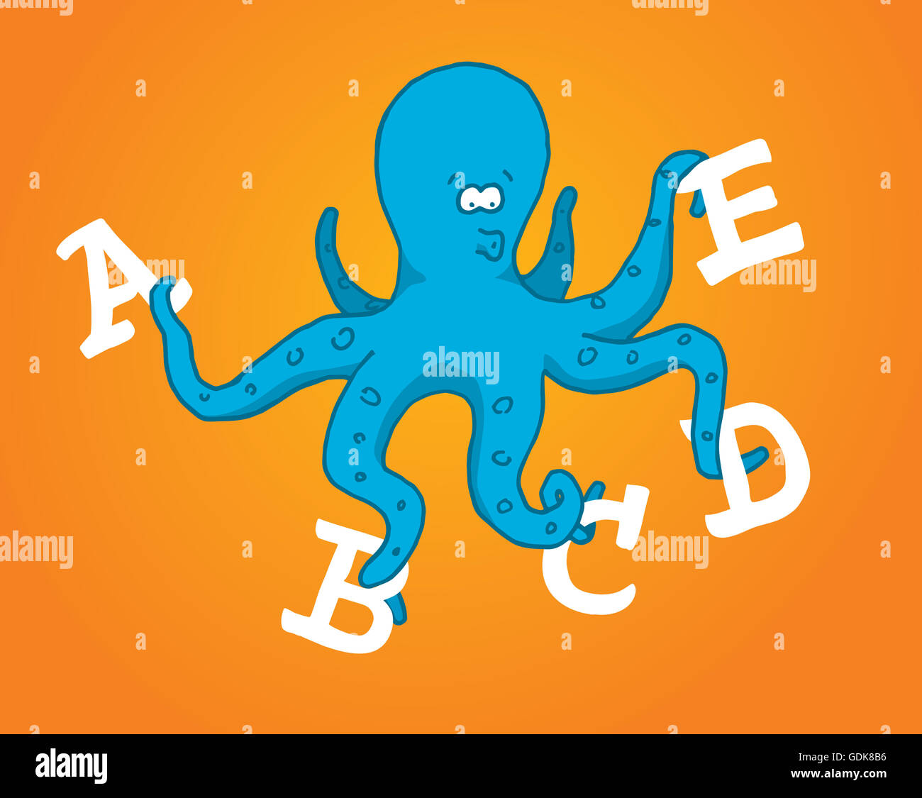 Cartoon illustration of a multitasking octopus attending many matters ...