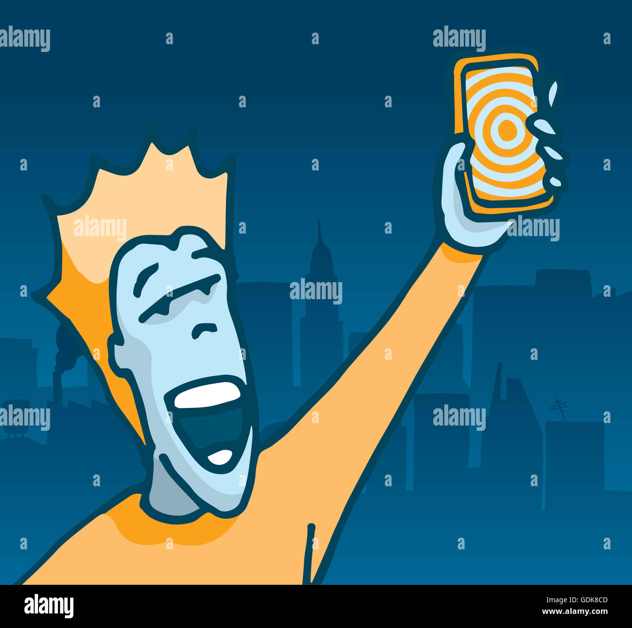 Cartoon illustration happy user using hi-res stock photography and ...