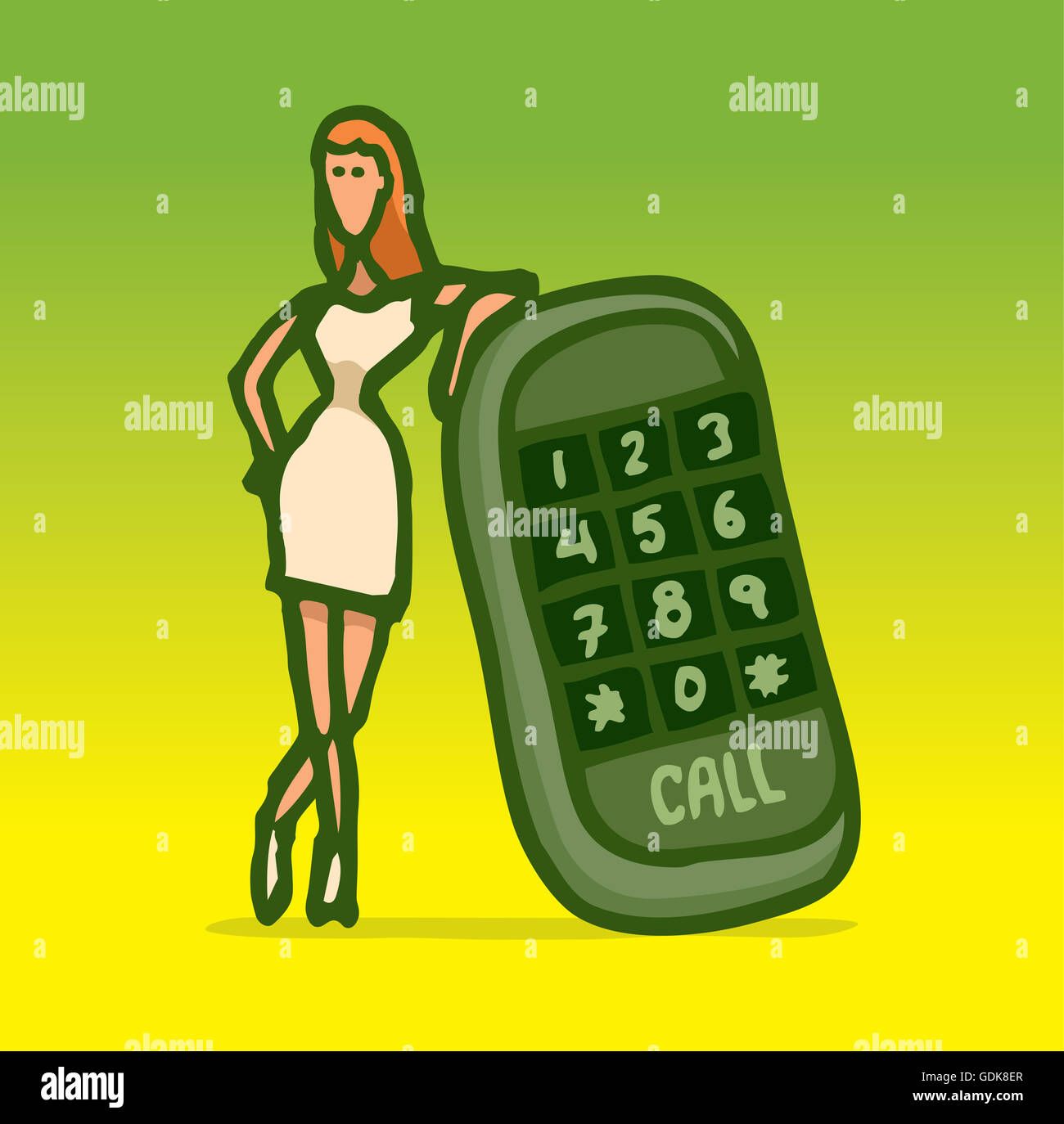 Cartoon illustration woman leaning on hi-res stock photography and ...