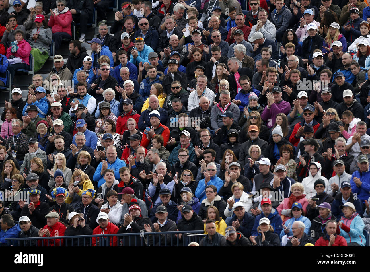 A view of the 18th hole grandstand packed with fans during day four of ...