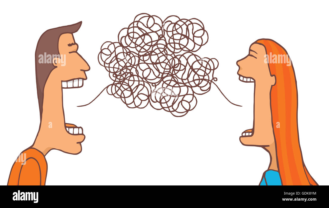 Cartoon illustration of couple talking trying to communicate Stock ...