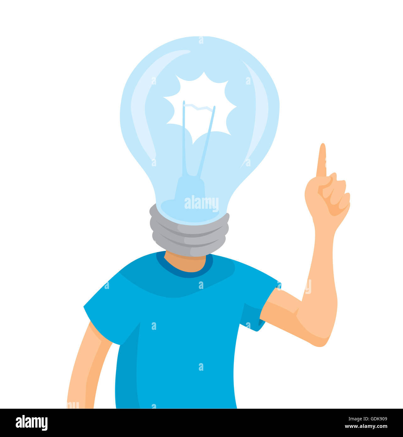 Cartoon illustration of idea man or light bulb head Stock Photo - Alamy