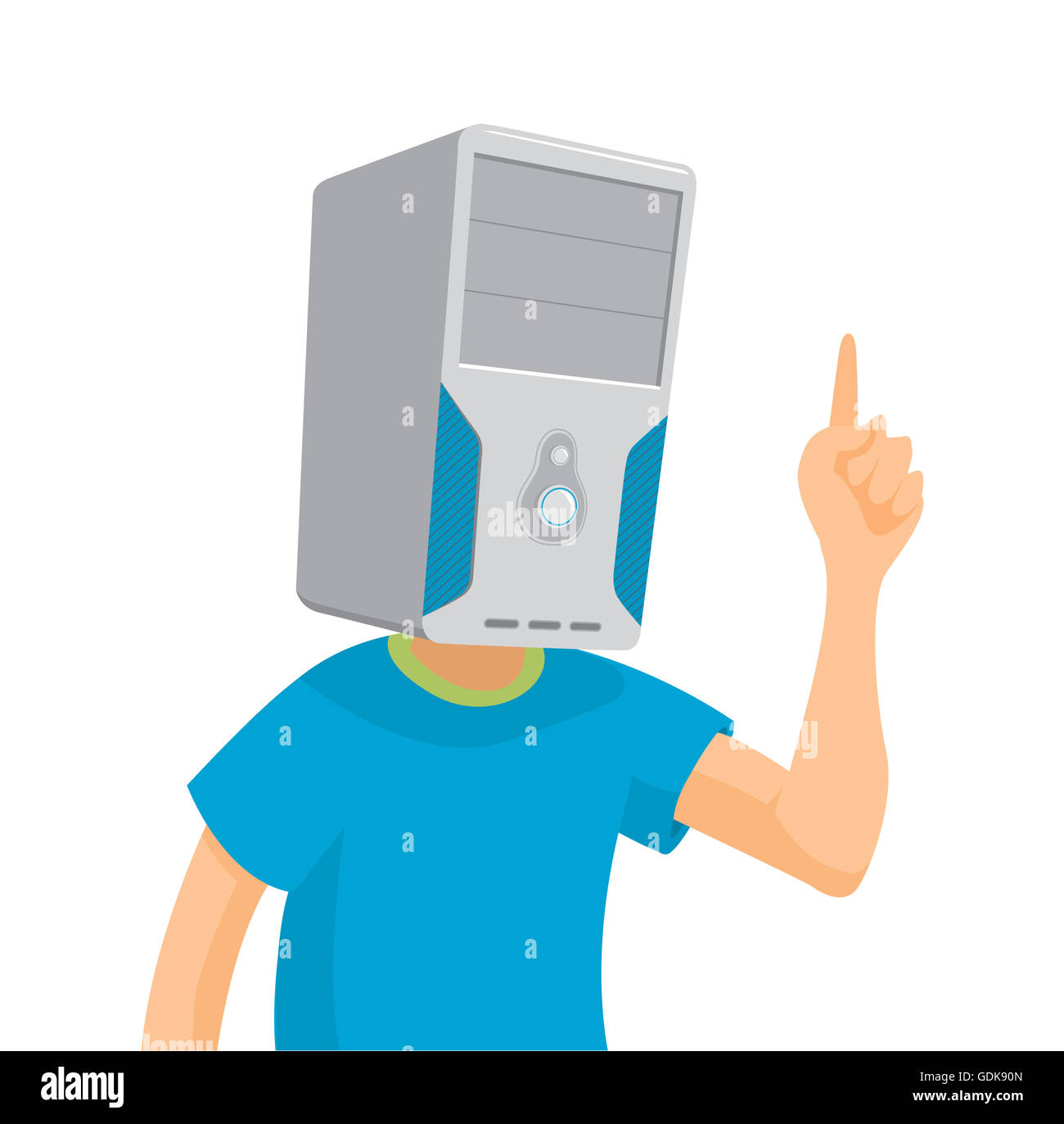 Cartoon illustration of calculating man with pc head Stock Photo - Alamy