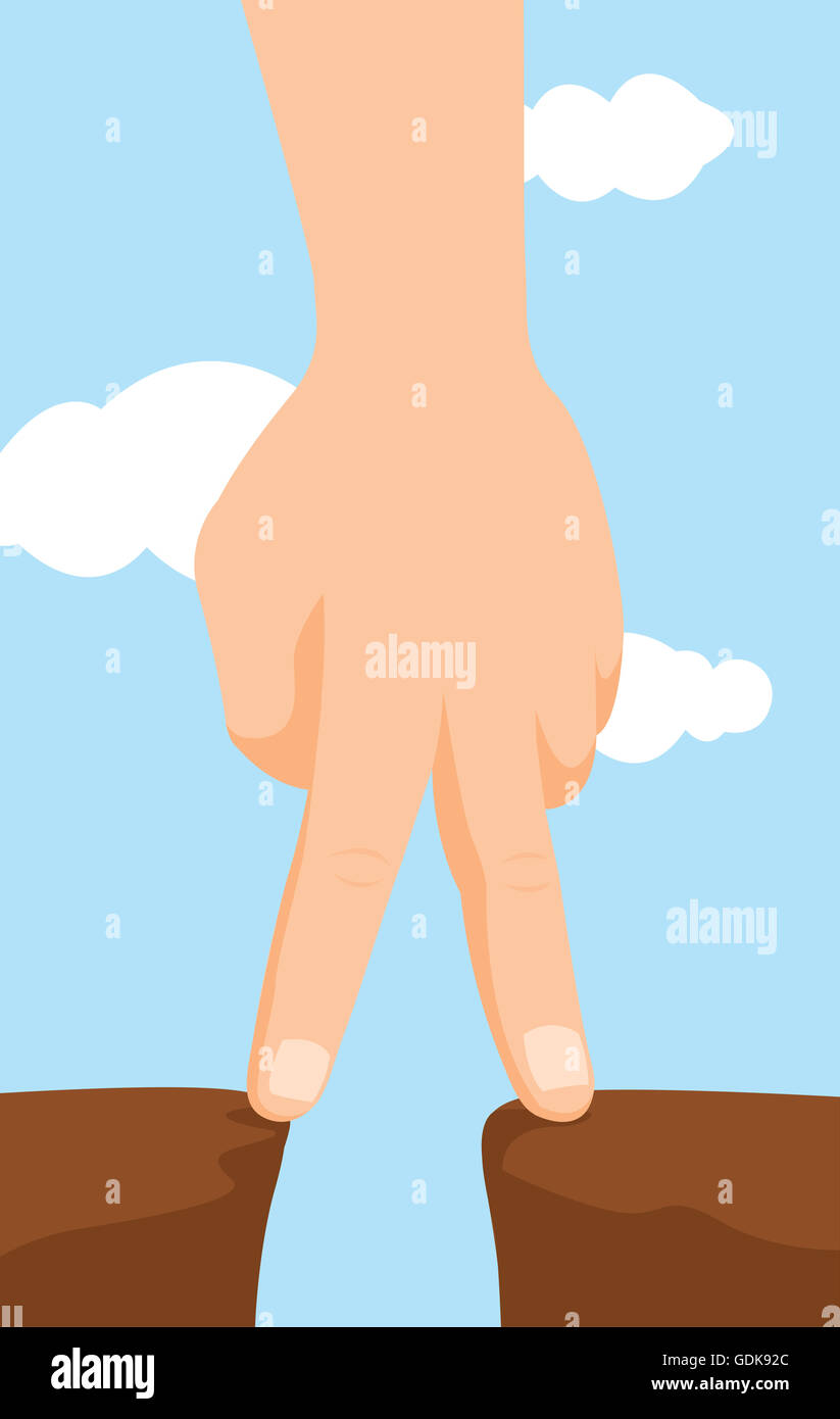 Cartoon illustration of hand standing on gap Stock Photo - Alamy