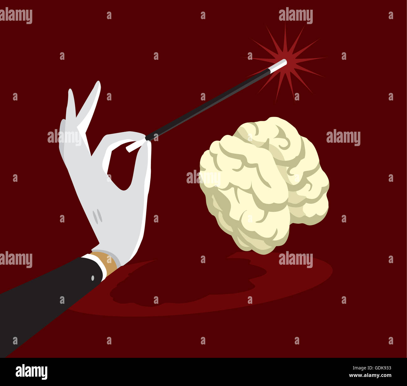 Cartoon illustration of magic wand enchanting brain Stock Photo - Alamy