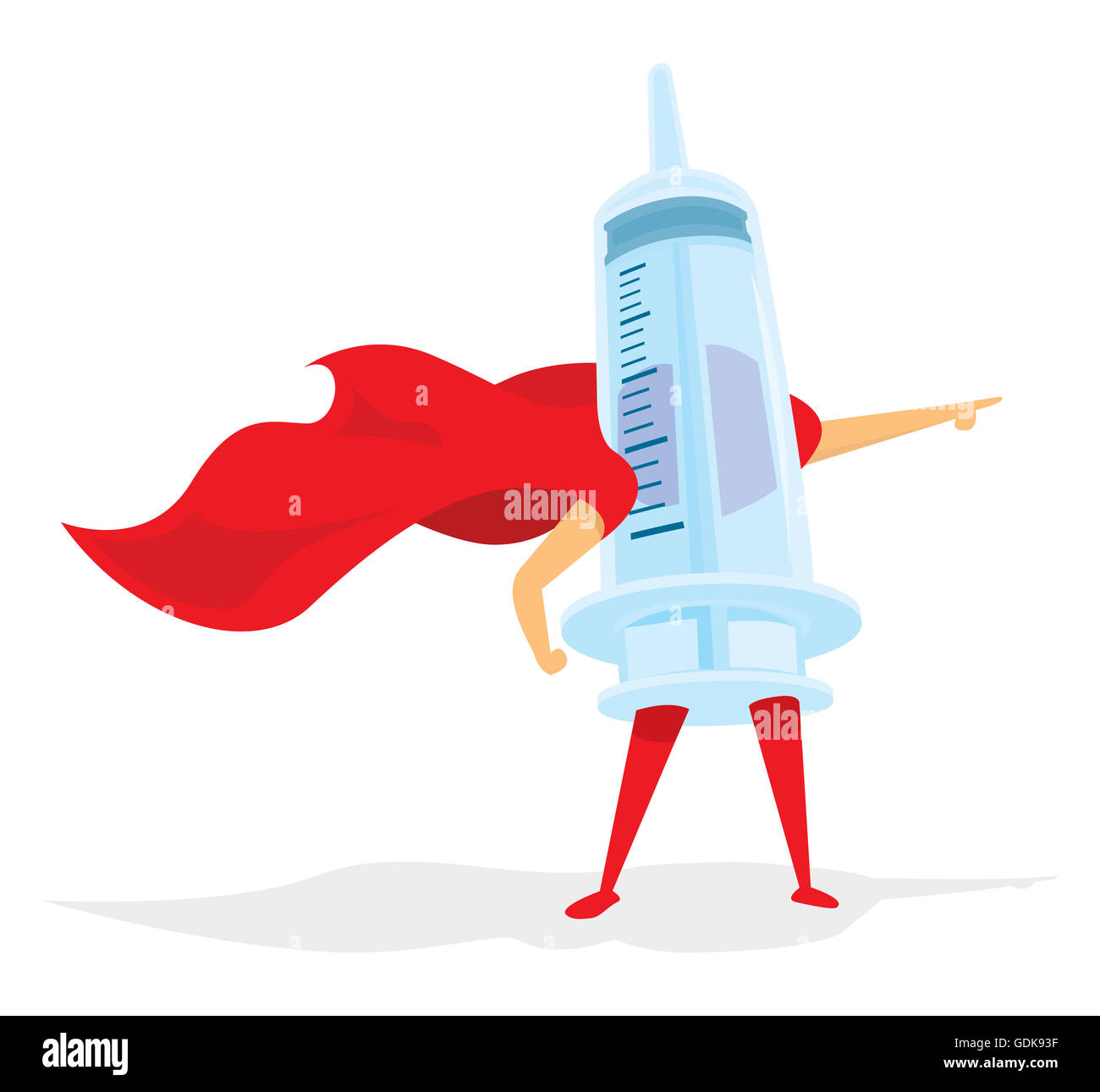 Cartoon illustration of syringe super hero saving the day Stock Photo ...