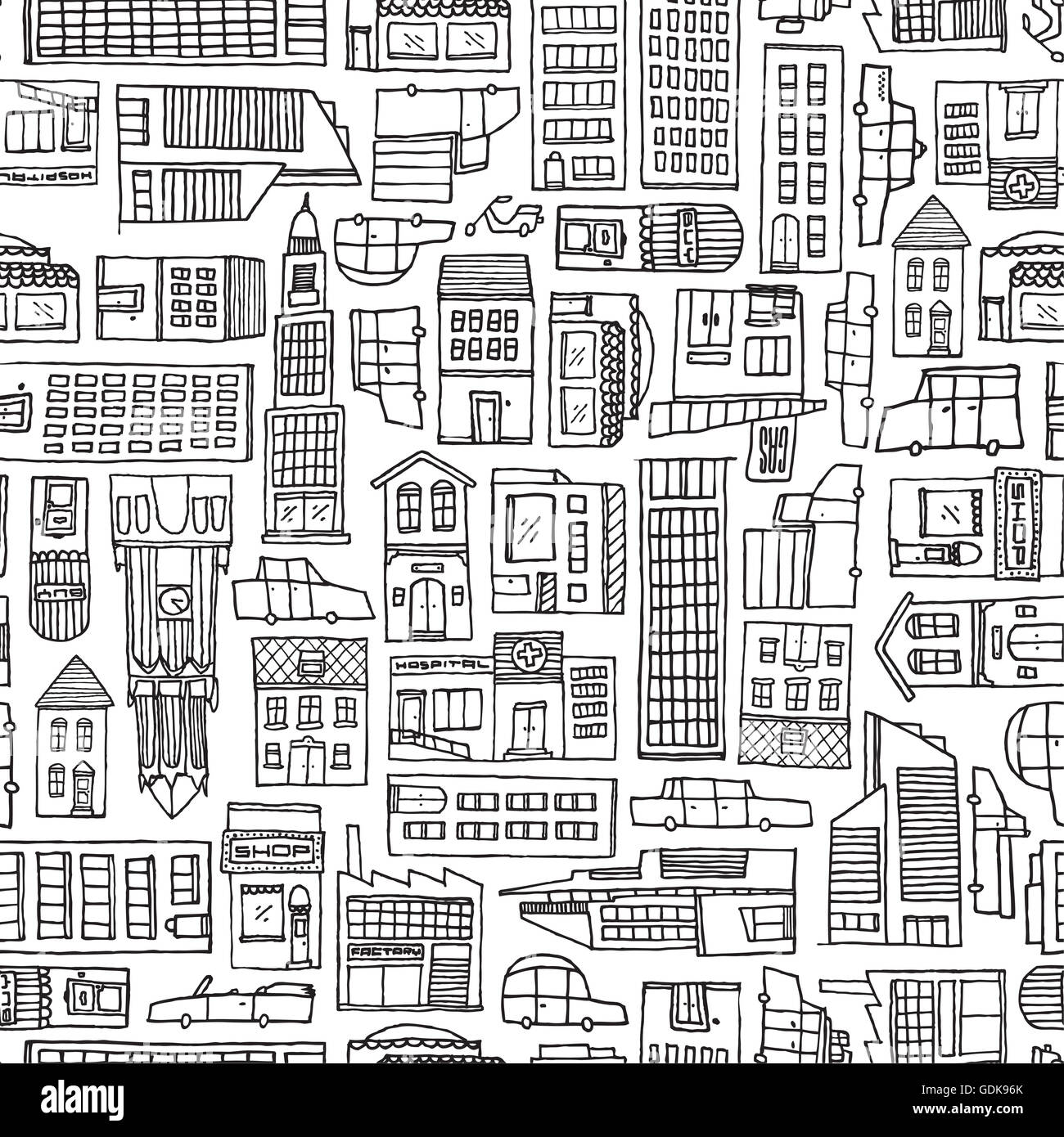 Cartoon illustration background of cars and buildings texture for adult ...