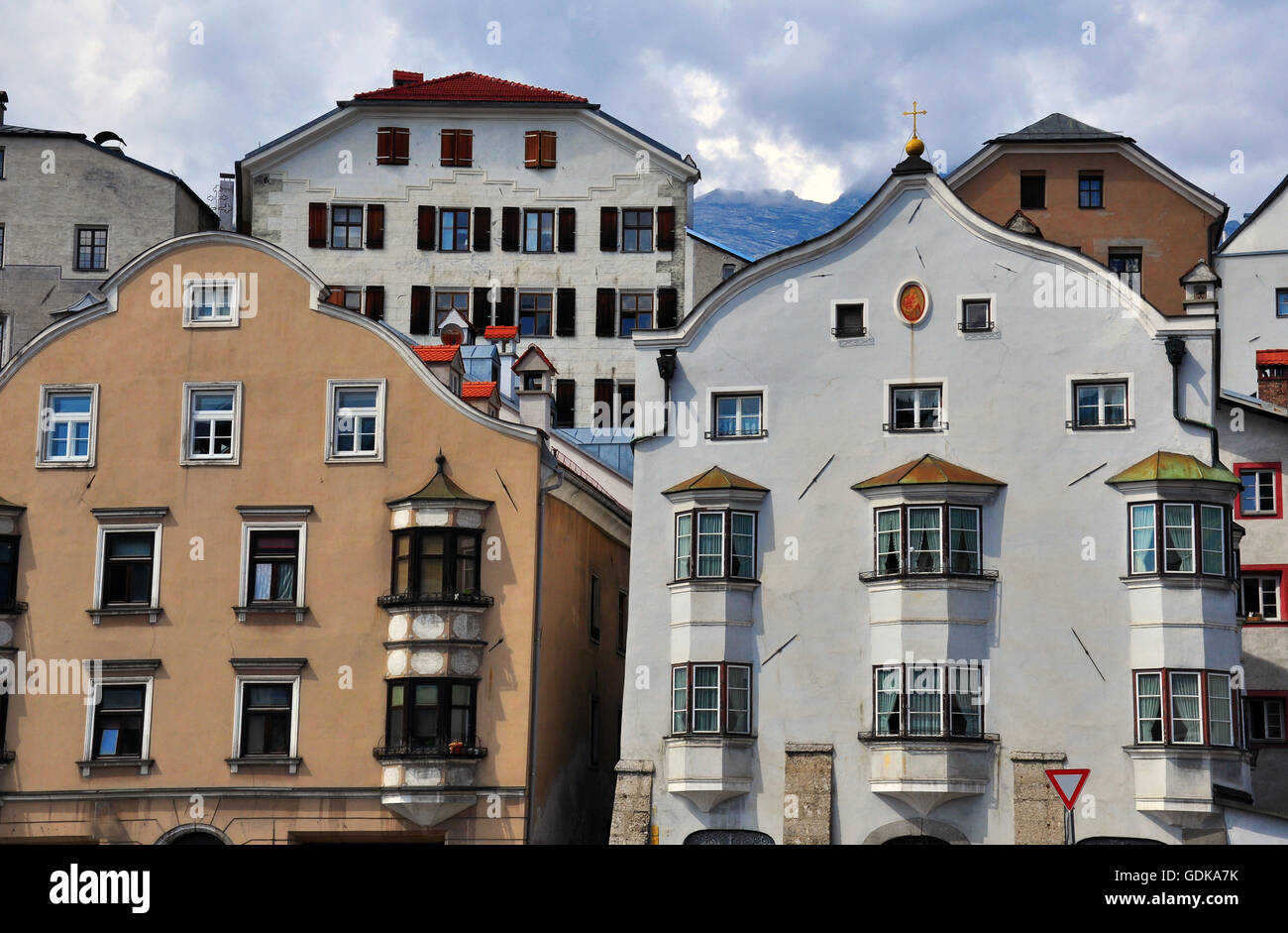 Typical austrian houses in Hall, Tyrol province Stock Photo - Alamy
