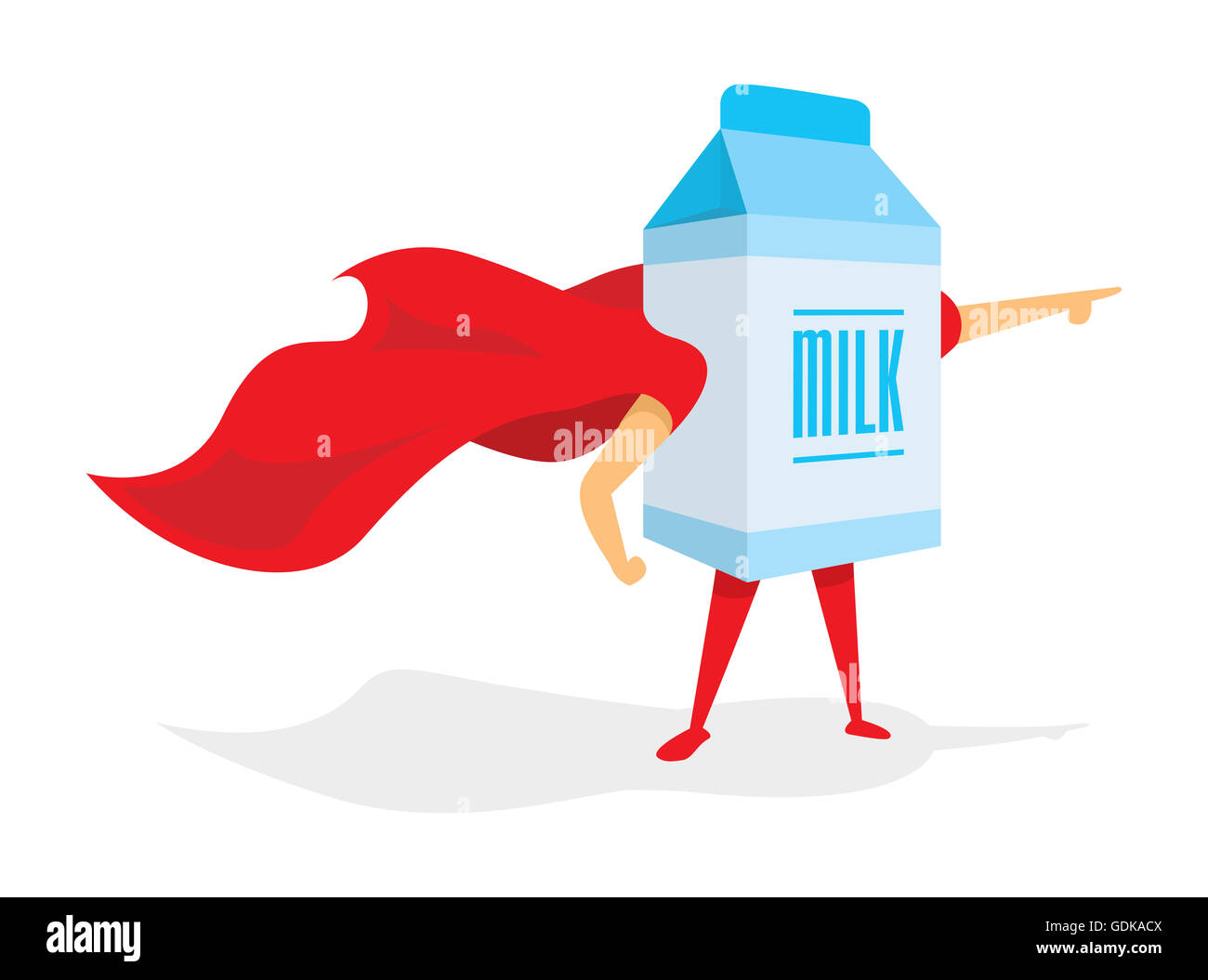 Cartoon illustration of milk super hero standing with cape Stock Photo ...