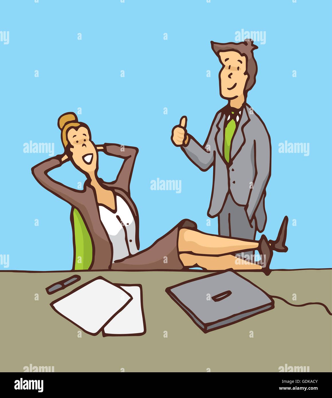 Cartoon illustration of confident businessmen team or couple Stock ...