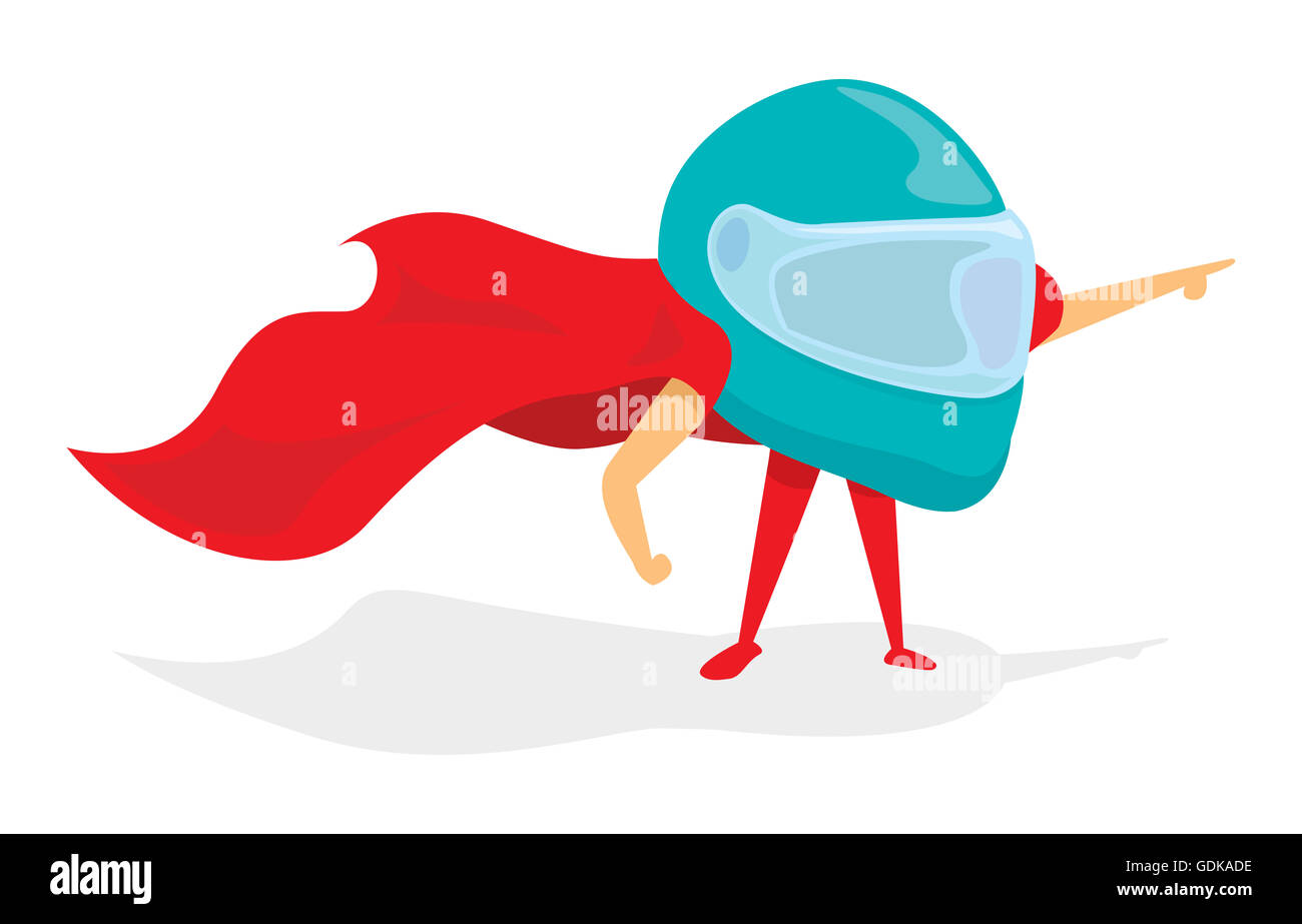 Cartoon illustration of helmet super hero standing with cape Stock ...