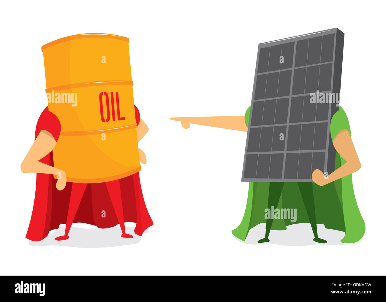 Cartoon illustration of energy battle between oil and solar panel Stock ...